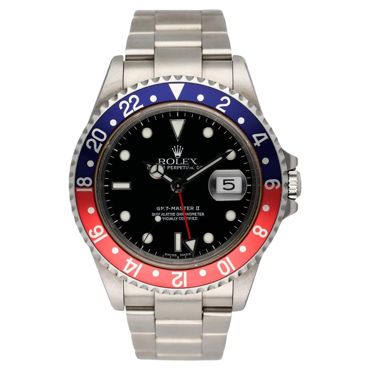 Rolex GMT Master II Black Bezel Red Hand Steel Men's Watch 16710 For ...