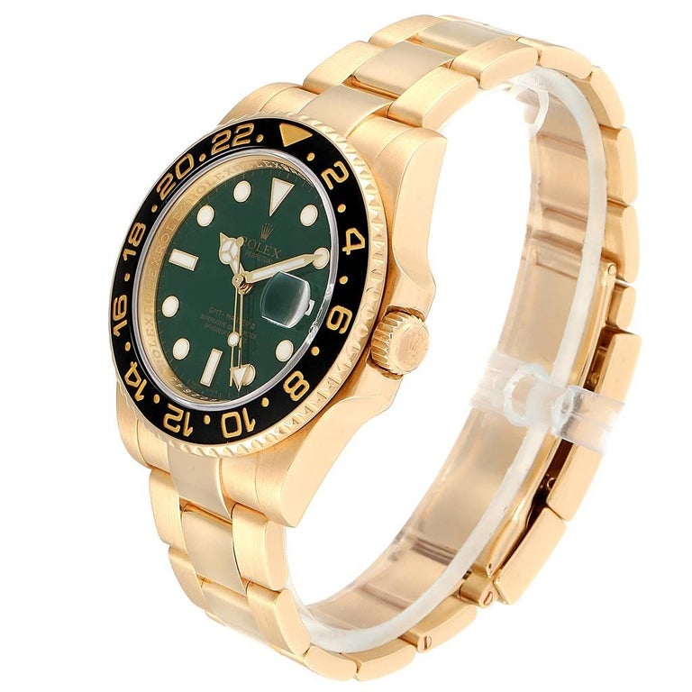 Rolex GMT Master II 18 Karat Yellow Gold Green Dial Men's Watch 116718 ...