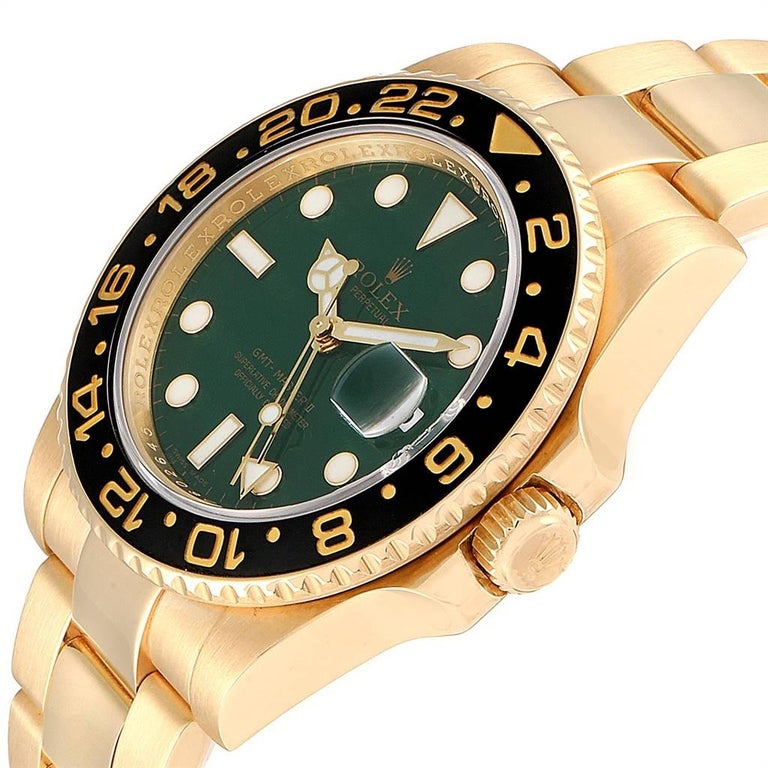 Rolex GMT Master II 18 Karat Yellow Gold Green Dial Men's Watch 116718 ...