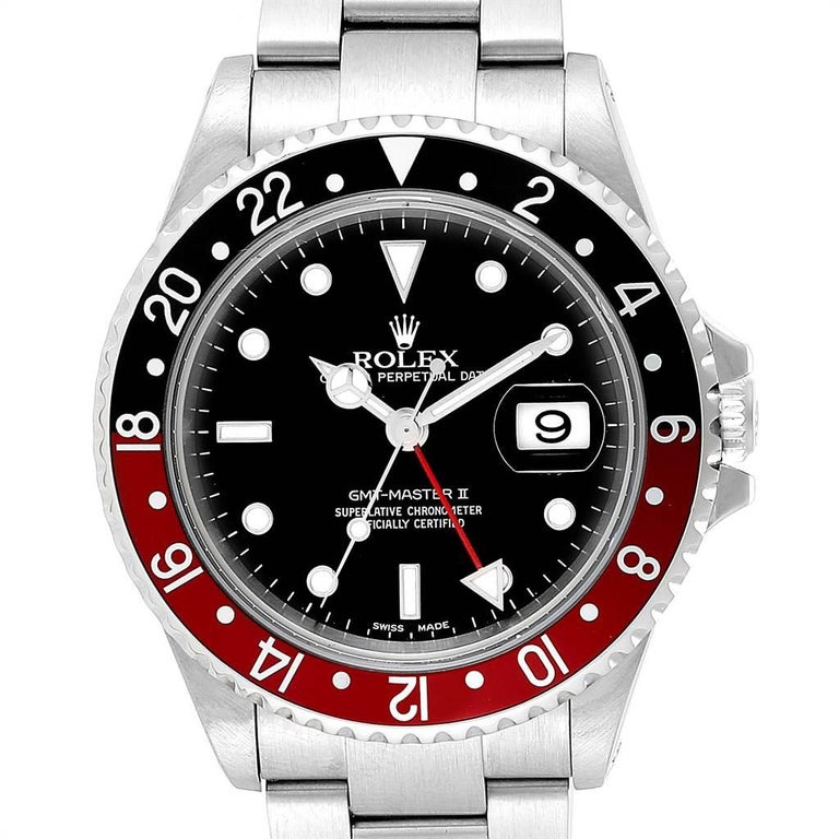 Rolex GMT Master II 3 Coke Pepsi Black Bezel Inserts Men's Watch 16710 ...