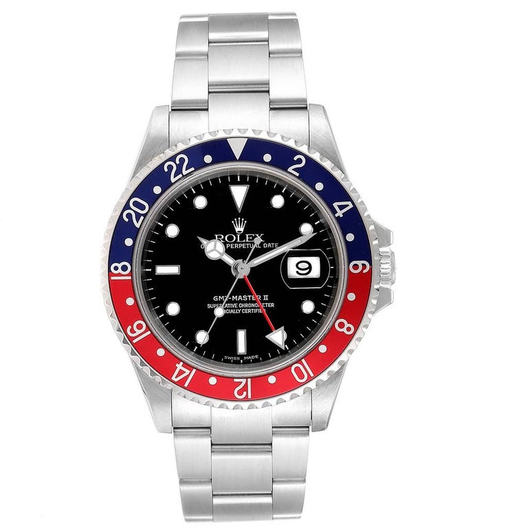 Rolex GMT Master II 3 Coke Pepsi Black Bezel Inserts Men's Watch 16710 ...