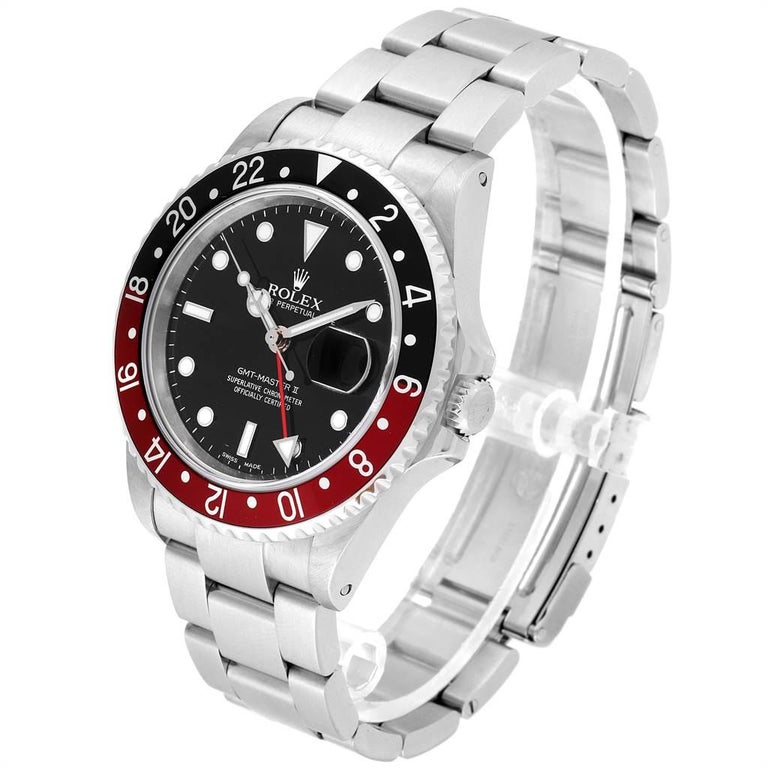 Rolex GMT Master II 3 Coke Pepsi Black Bezel Inserts Men's Watch 16710 ...
