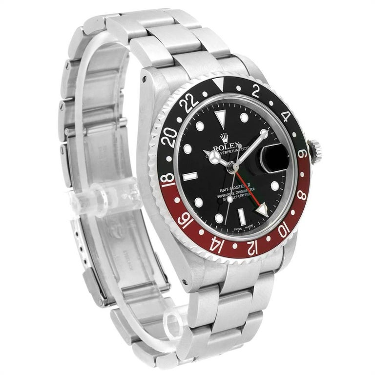 Rolex GMT Master II 3 Coke Pepsi Black Bezel Inserts Men's Watch 16710 ...