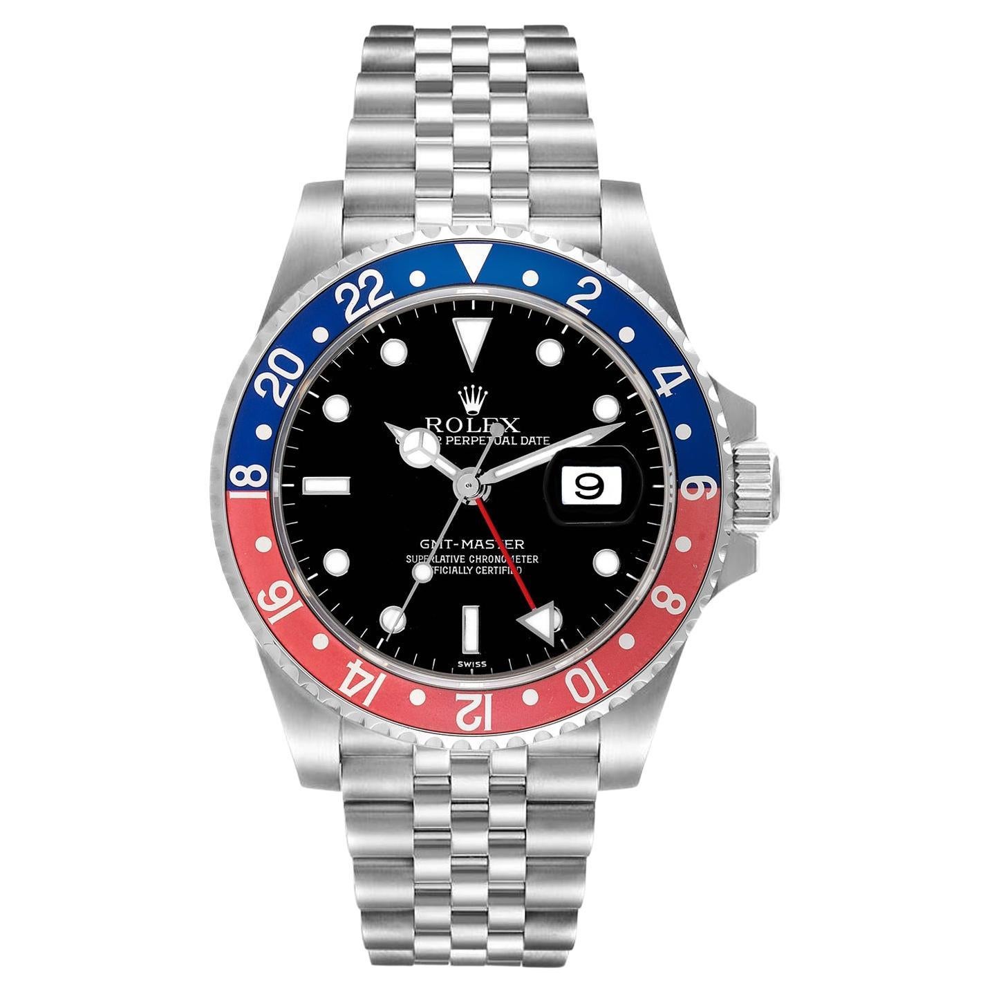 Rolex 16700 GMT Master "Pepsi" Stainless Steel Black Dial Watch For ...