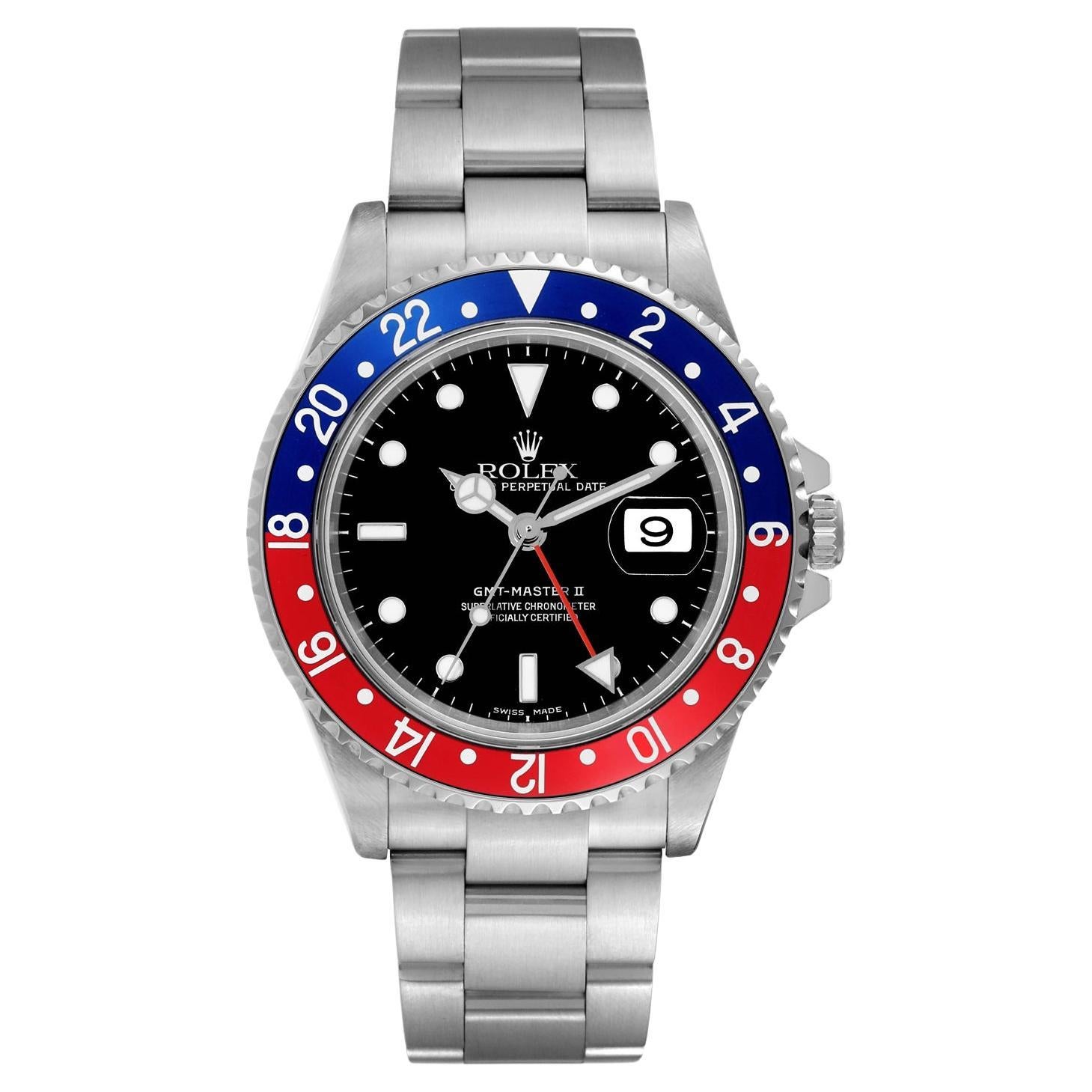 Rolex GMT Master II Black Bezel Steel Mens Watch 16710 Box Papers For ...