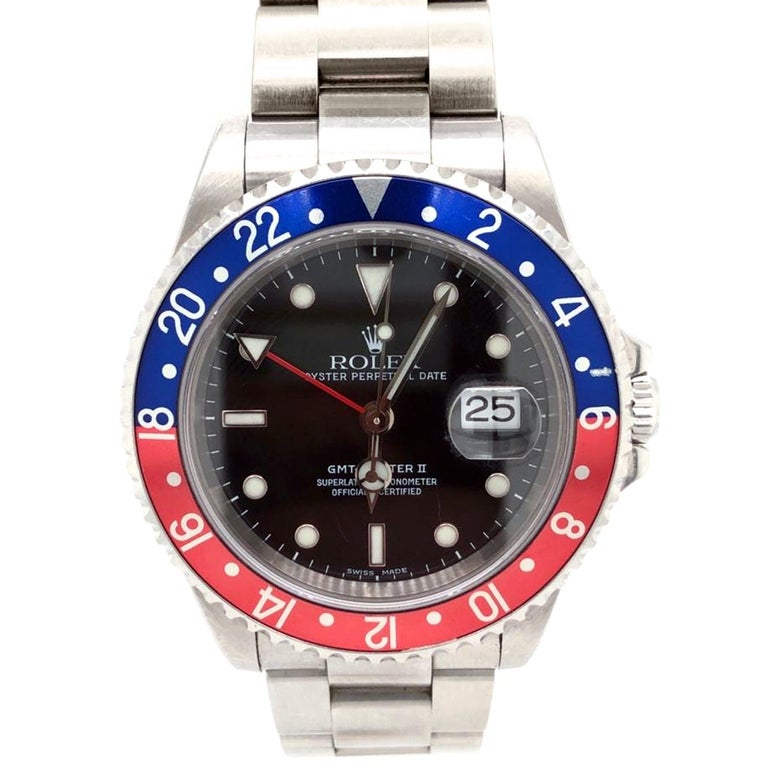 Rolex GMT-Master II Pepsi Red and Blue Bezel Steel Men's Oyster Watch ...