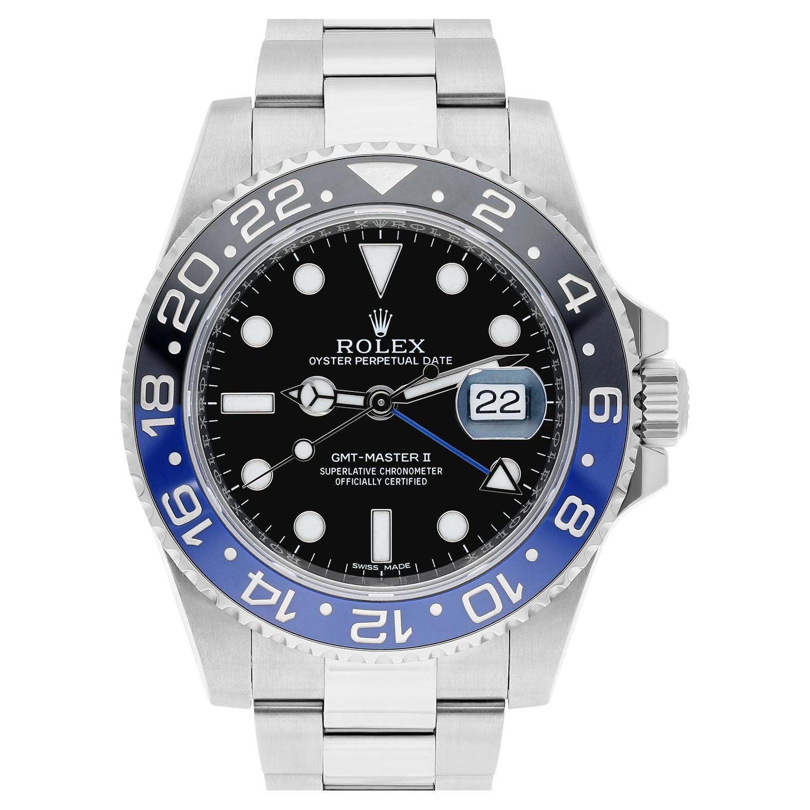Rolex GMT-Master II Batman Black/Blue Ceramic Steel Oyster Watch 116710 ...