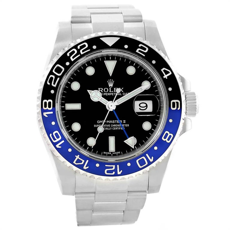 Rolex GMT Master II Batman Blue Black Bezel Steel Watch 116710 Box Card ...