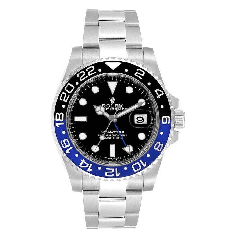 Rolex GMT Master II Batman Blue Black Ceramic Bezel Steel Watch 116710 ...