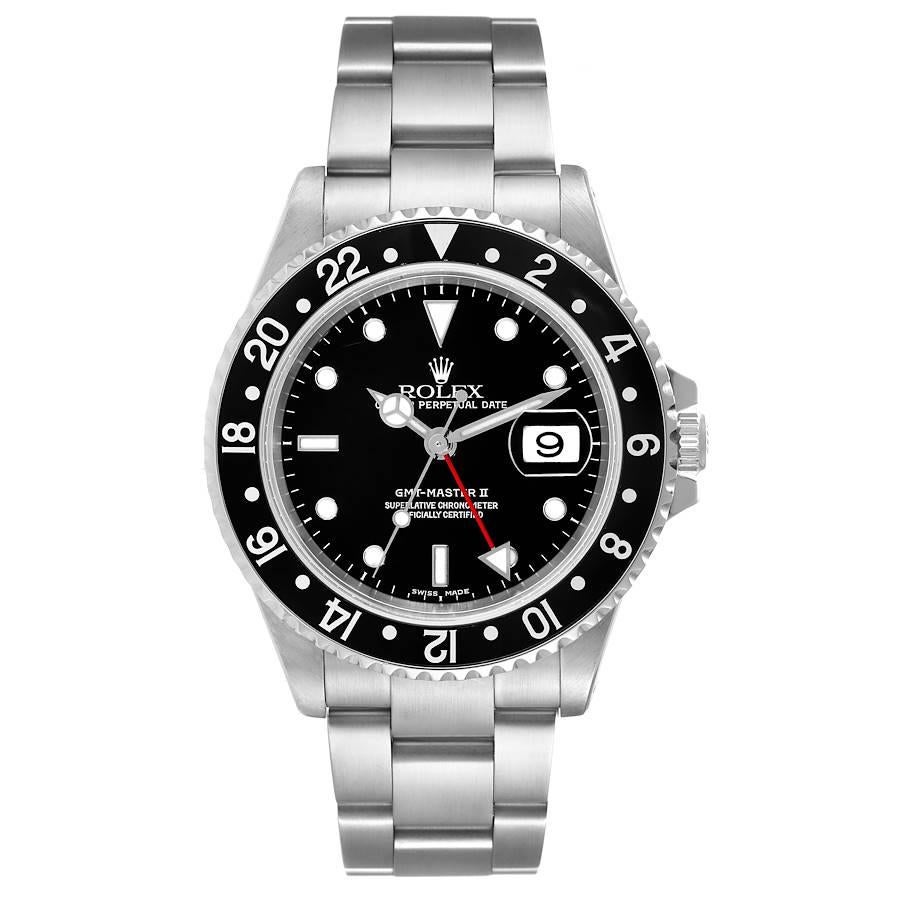 Rolex GMT Master II Black Bezel Dial Steel Mens Watch 16710 For Sale at ...