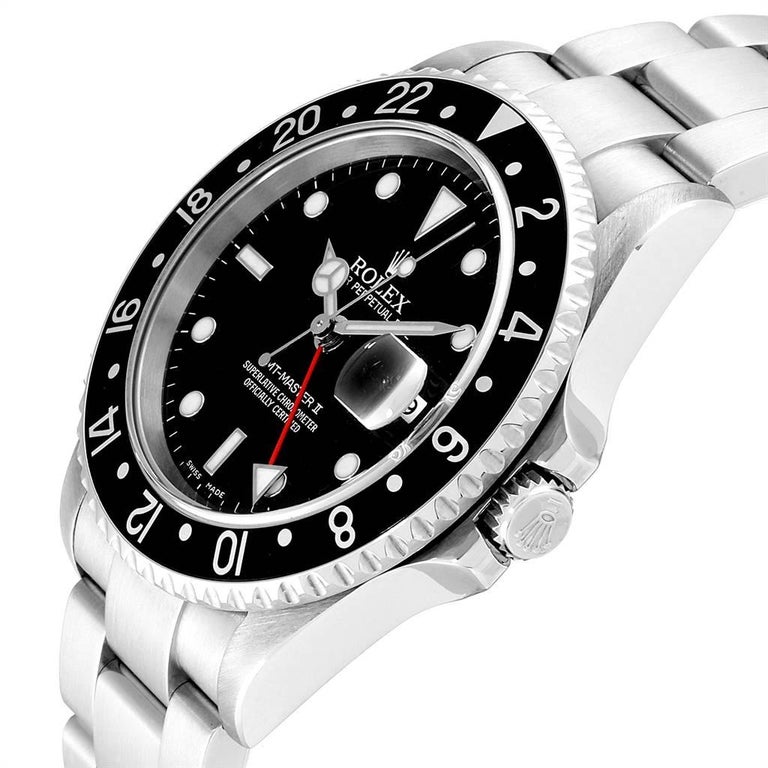 Rolex GMT Master II Black Bezel Red Hand Men’s Watch 16710 Box For Sale ...