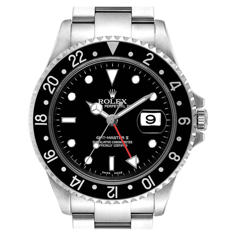 Rolex GMT Master II Black Bezel Red Hand Men’s Watch 16710 Box For Sale ...