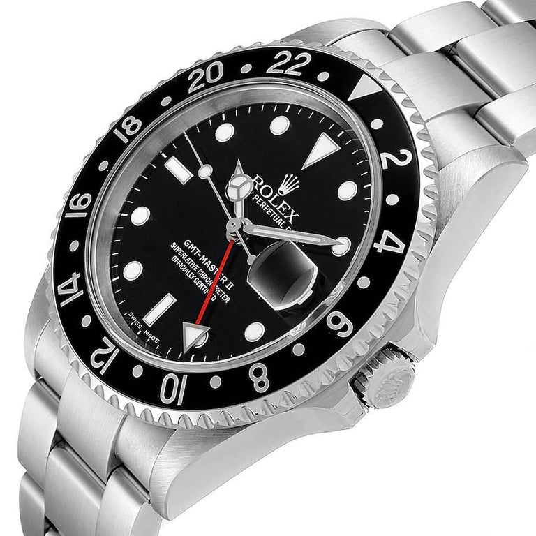 Rolex GMT Master II Black Bezel Red Hand Steel Men's Watch 16710 Box ...