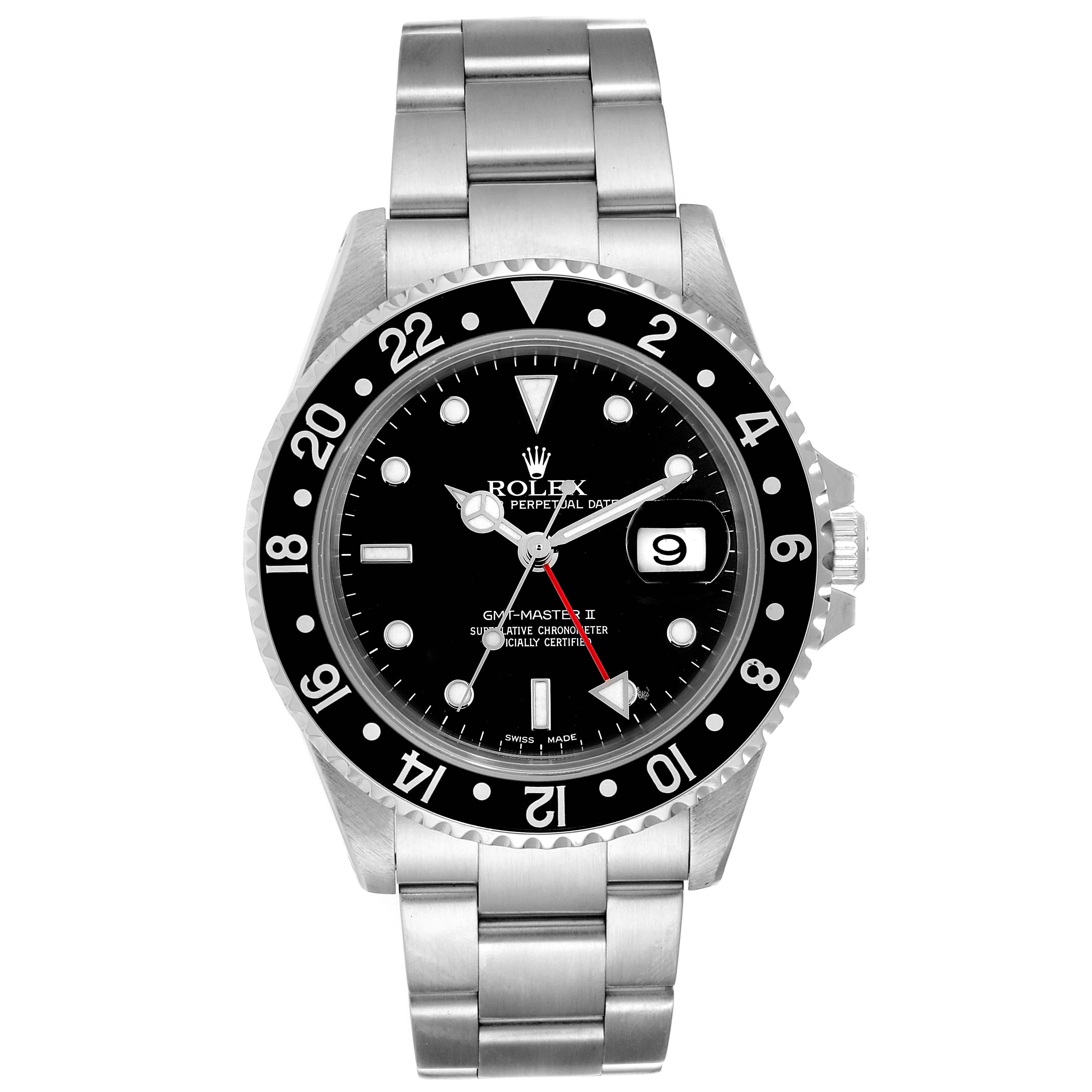 Rolex GMT Master II Black Bezel Red Hand Steel Men's Watch 16710 For ...