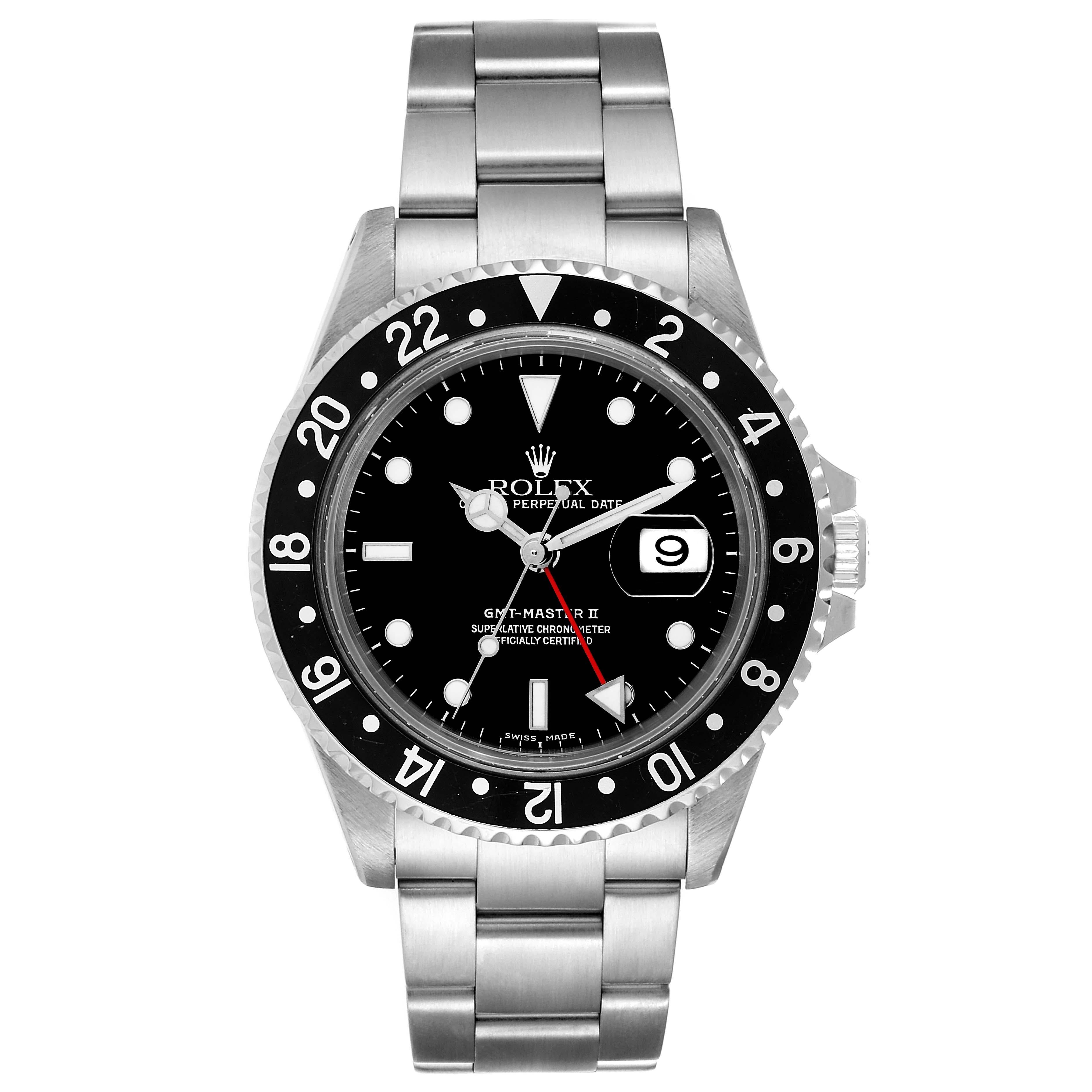 Rolex GMT Master II Black Bezel Red Hand Steel Men's Watch 16710 For ...