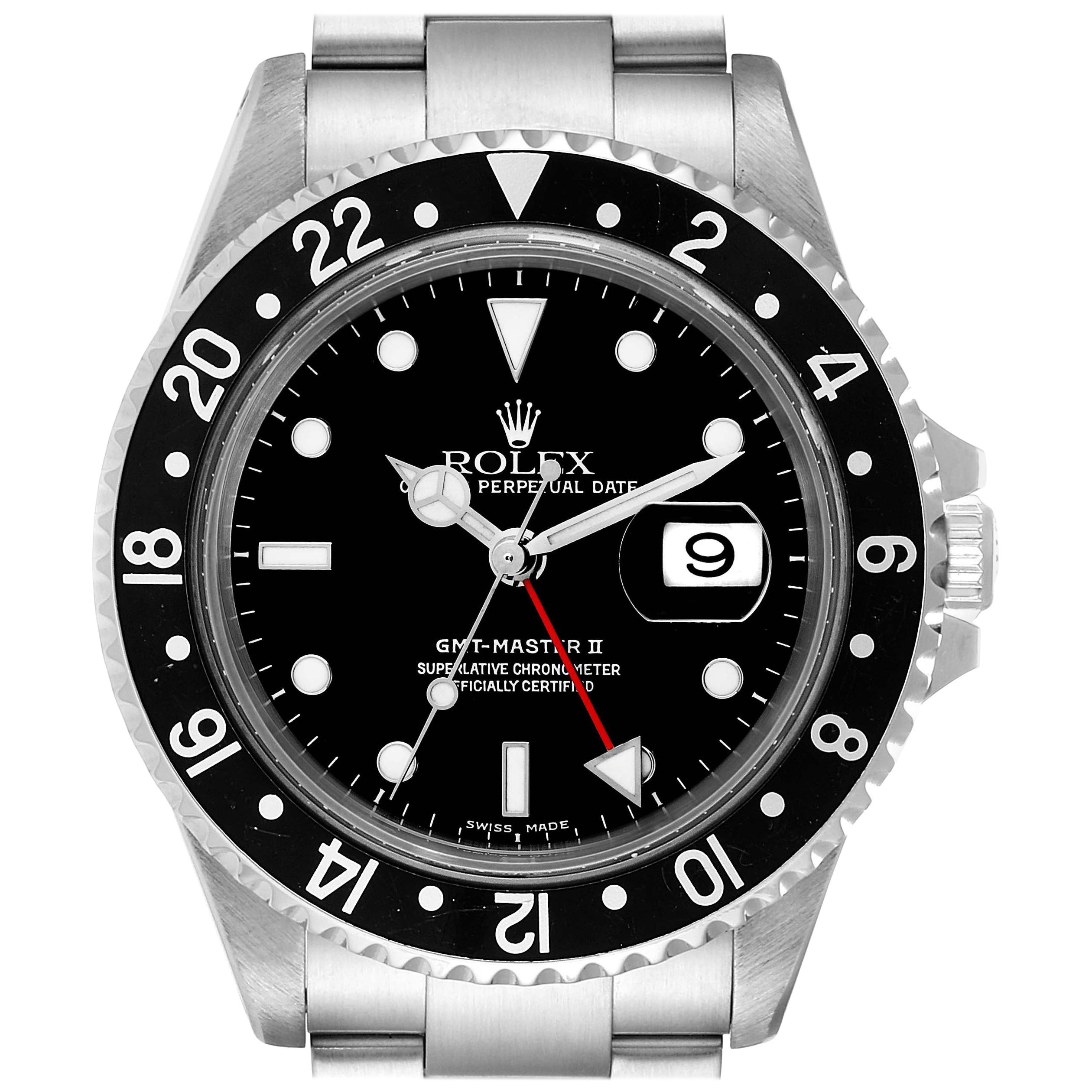 Rolex GMT Master II Black Bezel Red Hand Steel Men's Watch 16710 For ...