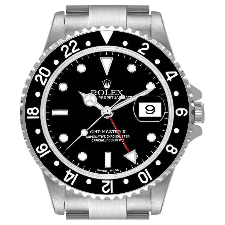 Rolex GMT Master II Black Bezel Steel Mens Watch 16710 Box Papers For ...