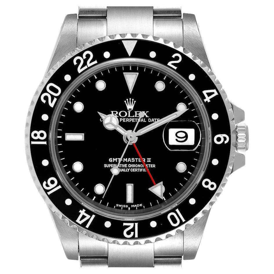 Rolex GMT Master II Black Bezel Steel Mens Watch 16710 For Sale at 1stDibs