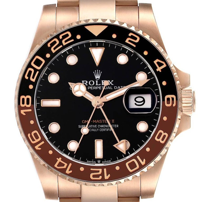 Rolex GMT Master II Black Brown Root Beer Rose Gold Mens Watch 126715 ...