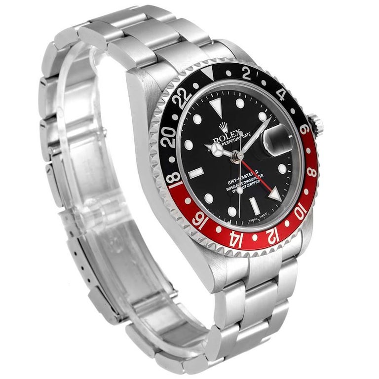 Rolex GMT Master II Black Red Coke Bezel Mens Watch 16710 For Sale at ...