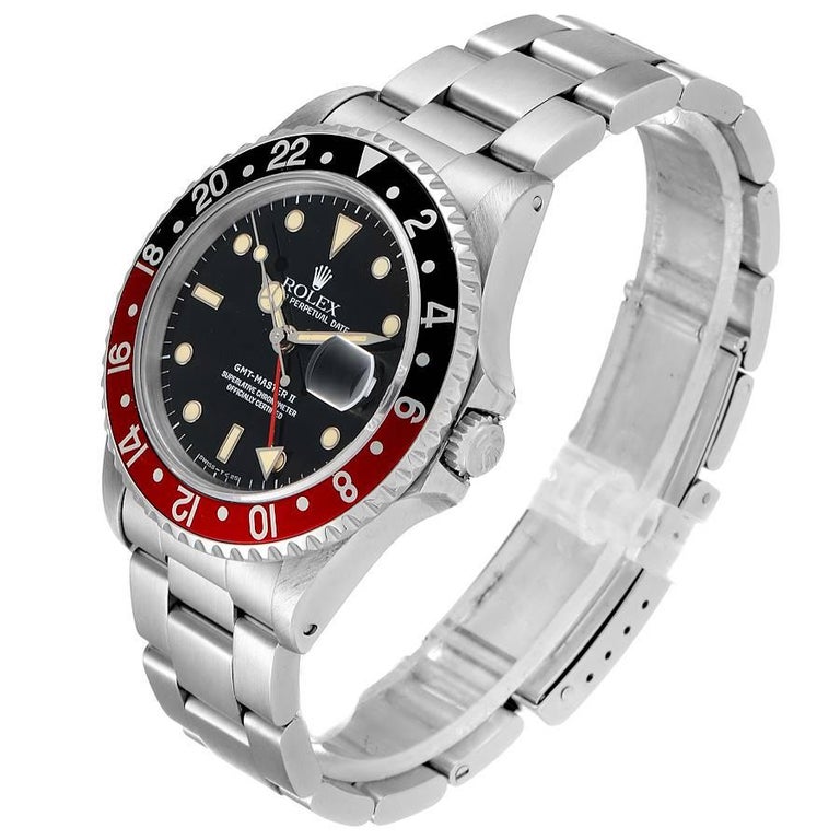 Rolex GMT Master II Black Red Coke Bezel Men's Watch 16710 For Sale at ...