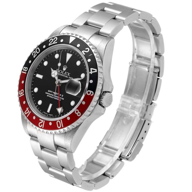 Rolex GMT Master II Black Red Coke Bezel Mens Watch 16710 For Sale at ...