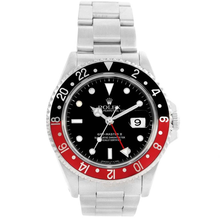 Rolex GMT Master II Black Red Coke Bezel Men’s Watch 16710 For Sale at ...