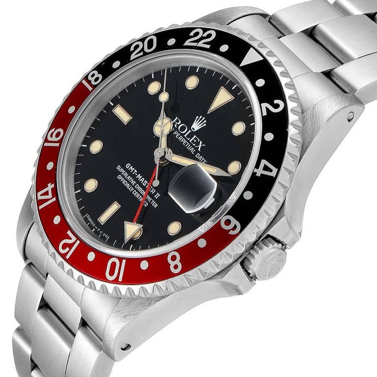 Rolex GMT Master II Black Red Coke Bezel Men's Watch 16710 For Sale at ...