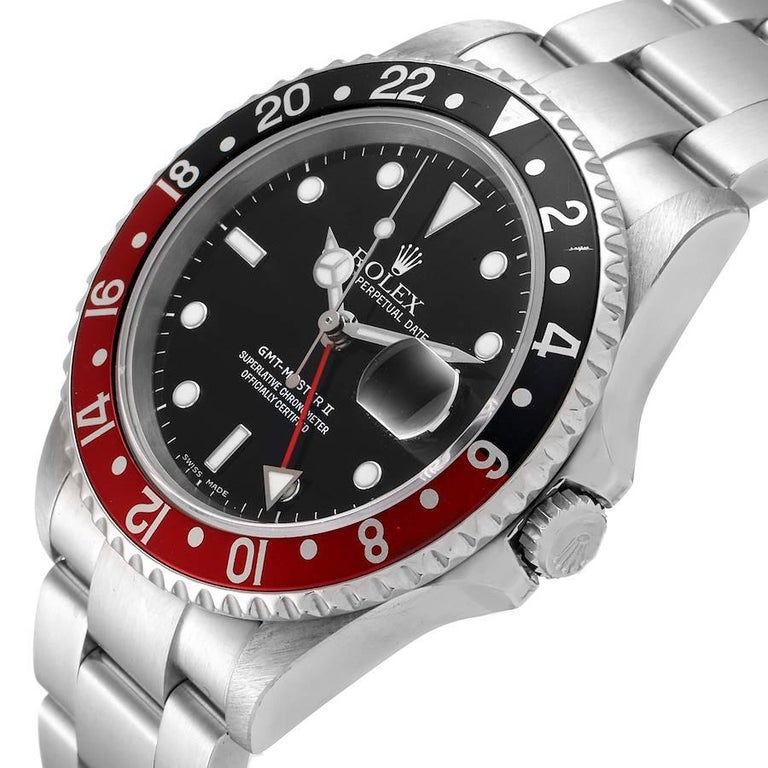 Rolex GMT Master II Black Red Coke Bezel Mens Watch 16710 For Sale at ...