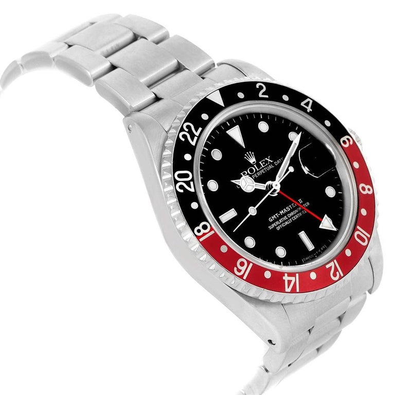Rolex GMT Master II Black Red Coke Bezel Men’s Watch 16710 For Sale at ...