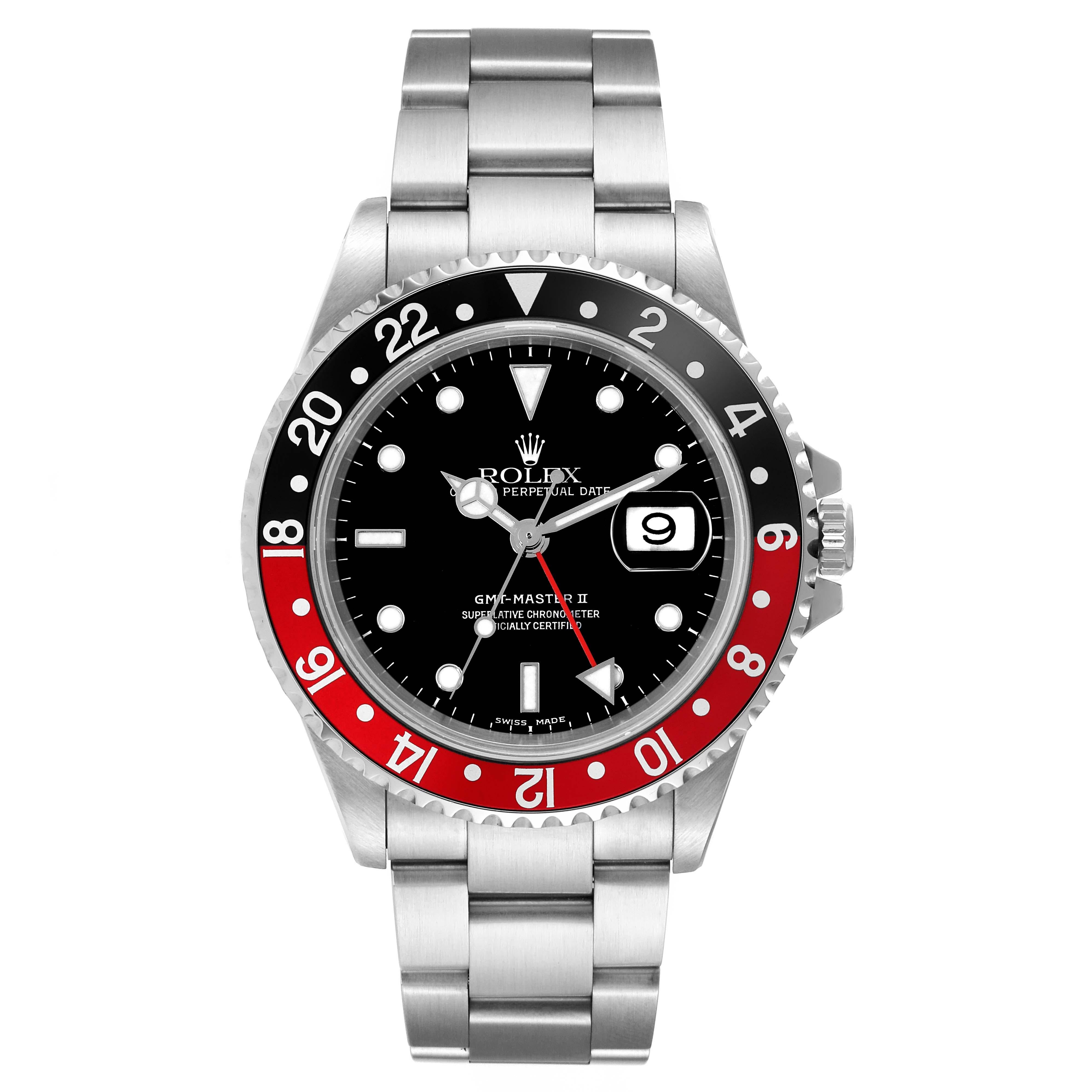 Rolex GMT Master II Black Red Coke Bezel Steel Mens Watch 16710 Box ...
