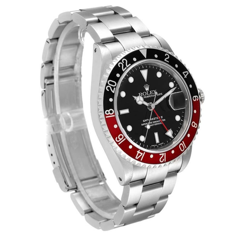 Rolex GMT Master II Black Red Coke Bezel Steel Mens Watch 16710 Box ...