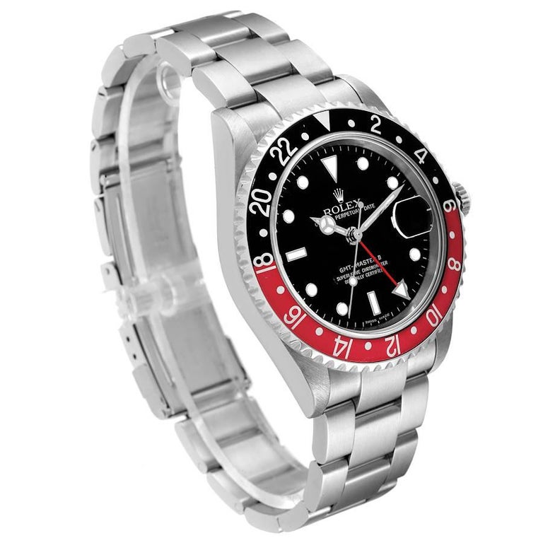 Rolex GMT Master II Black Red Coke Bezel Steel Mens Watch 16710 Box ...
