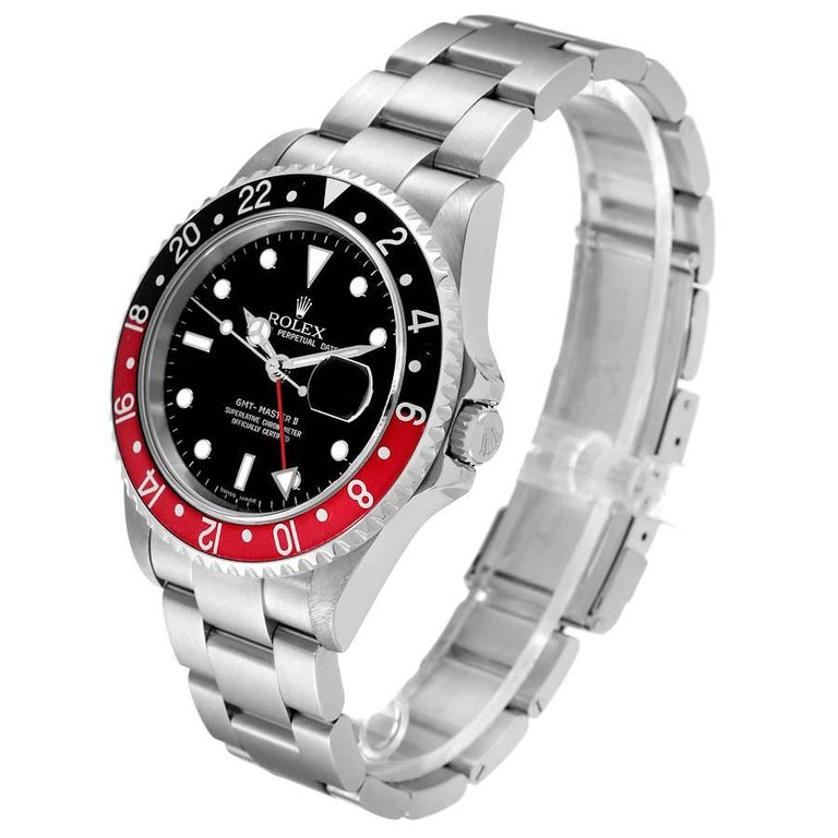 Rolex GMT Master II Black Red Coke Bezel Steel Mens Watch 16710 Box ...