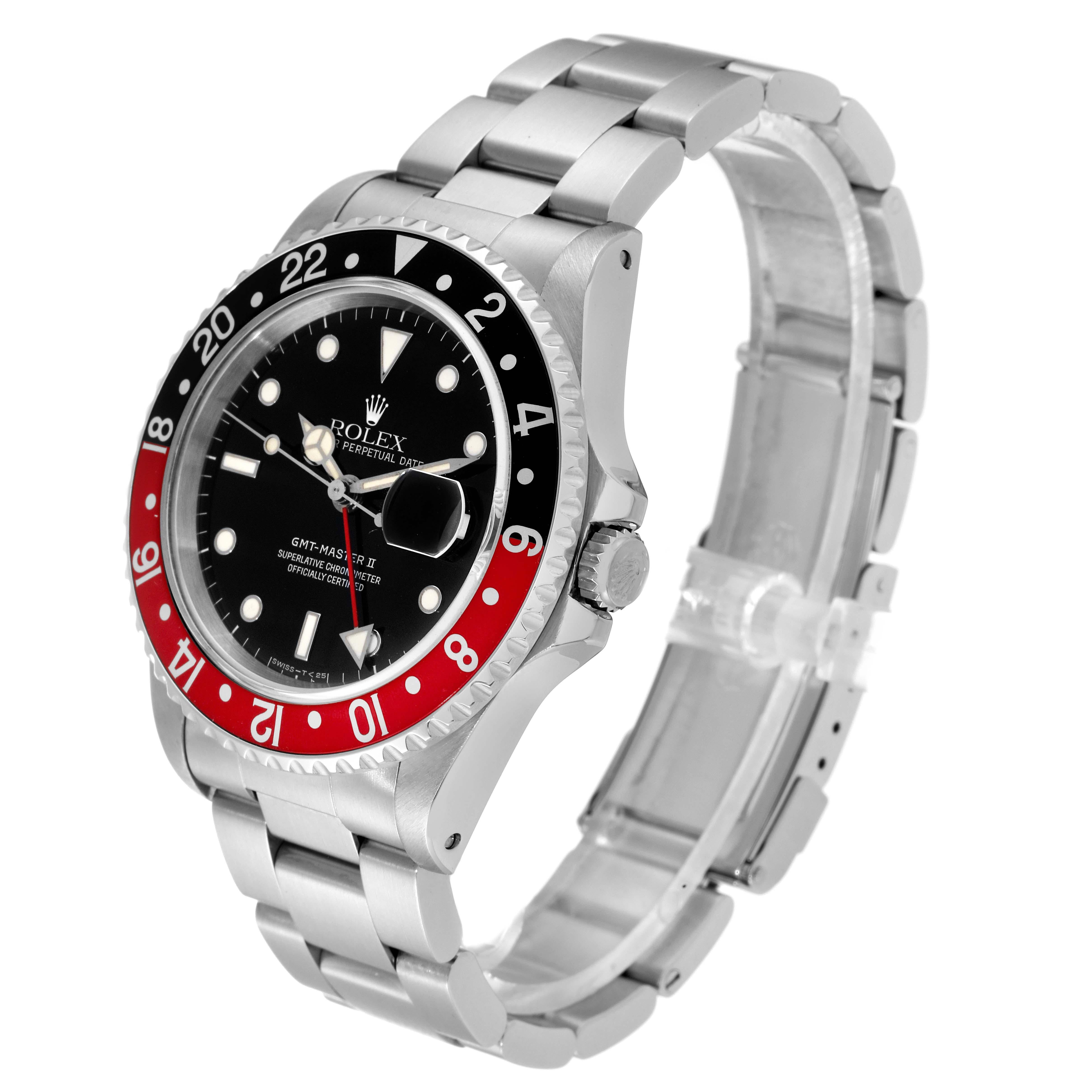 Rolex GMT Master II Black Red Coke Bezel Steel Mens Watch 16710 Box ...