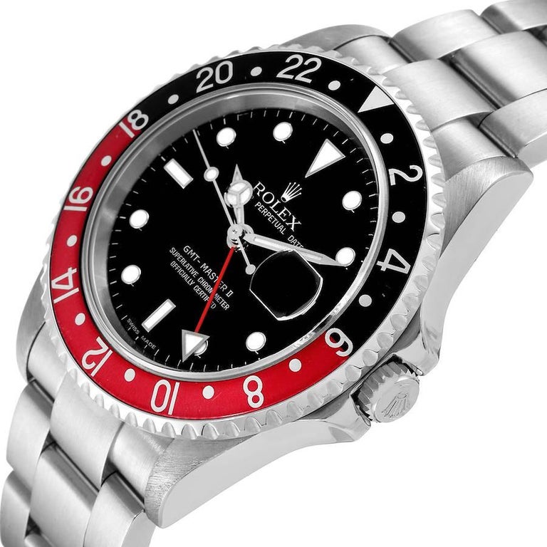 Rolex GMT Master II Black Red Coke Bezel Steel Mens Watch 16710 Box ...