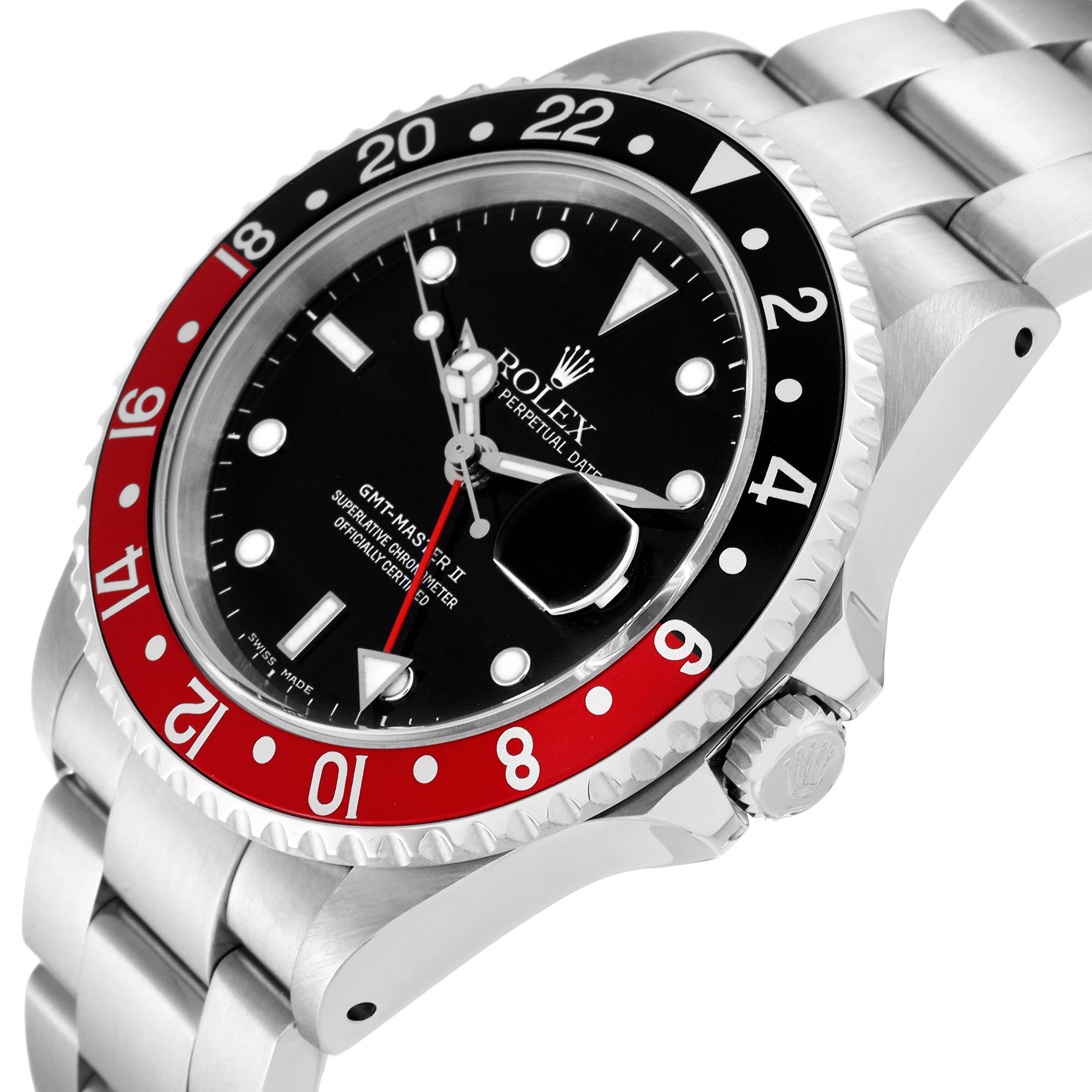 Rolex GMT Master II Black Red Coke Bezel Steel Mens Watch 16710 Box ...