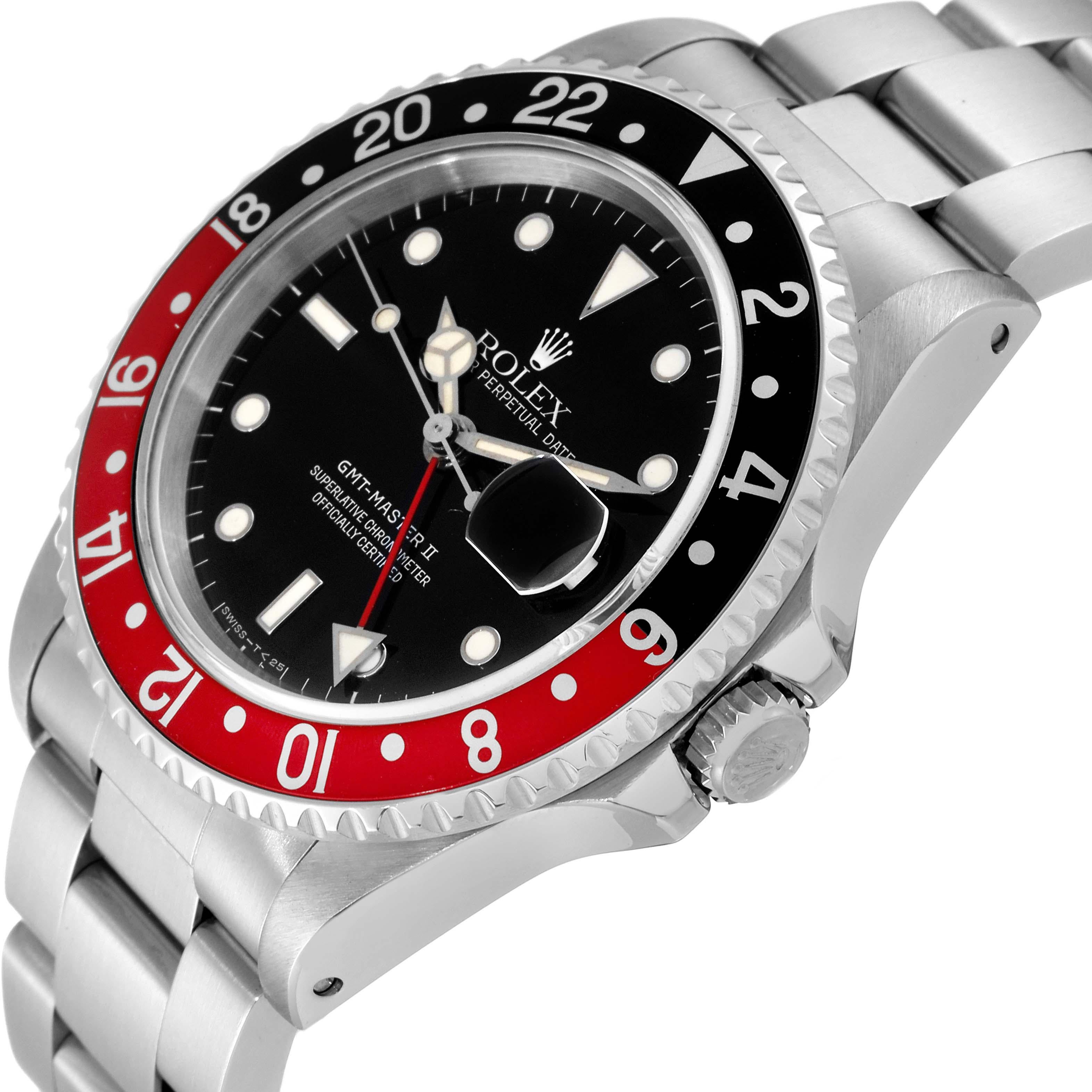 Rolex GMT Master II Black Red Coke Bezel Steel Mens Watch 16710 Box ...