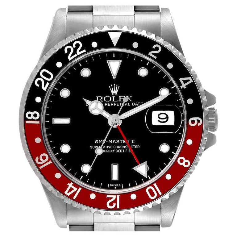 Rolex GMT Master II Black Red Coke Bezel Steel Mens Watch 16710 Box ...