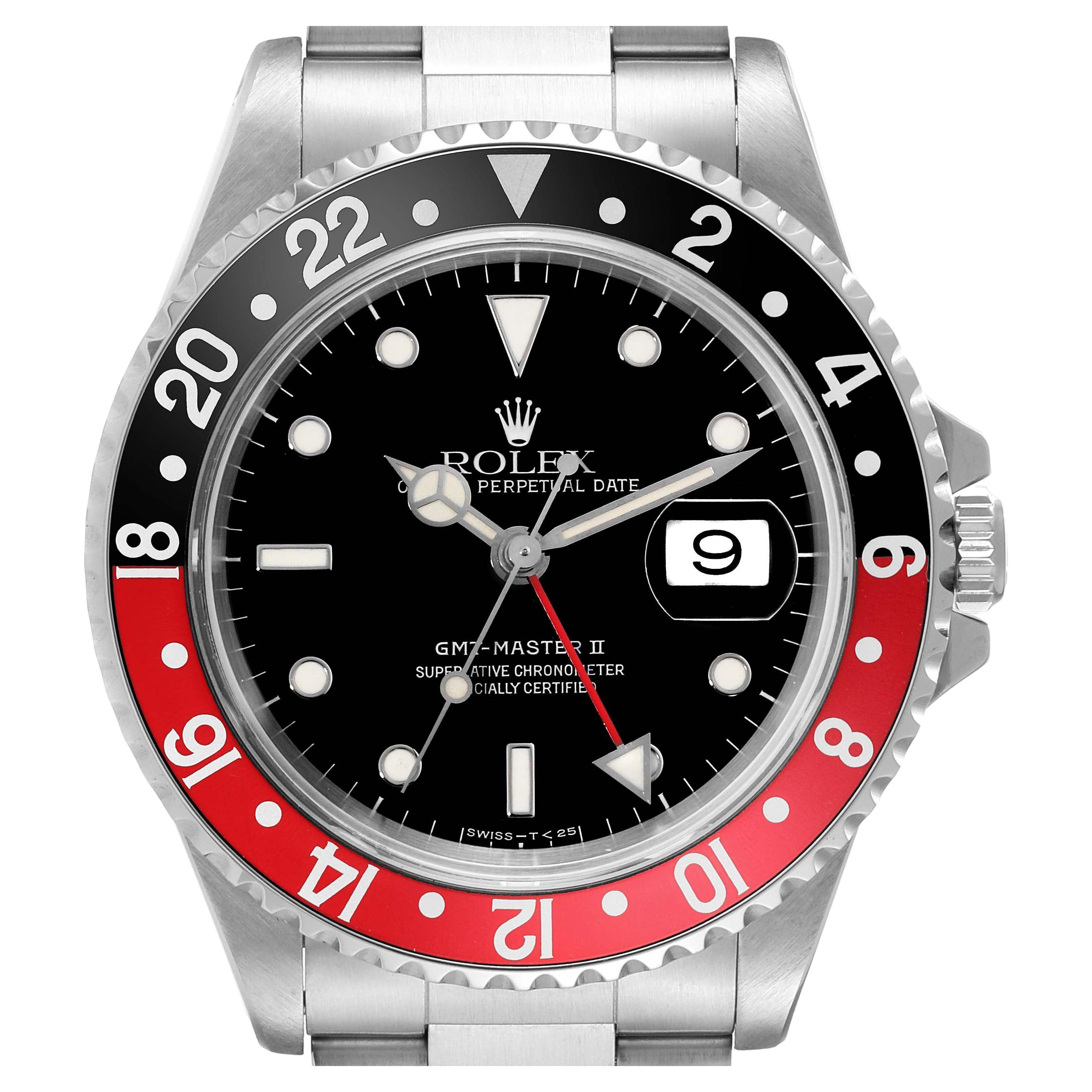 Rolex GMT Master II Black Red Coke Bezel Steel Mens Watch 16710 For ...