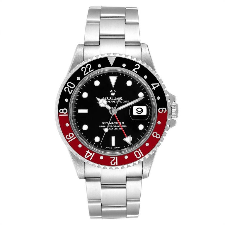 Rolex GMT Master II Black Red Coke Bezel Steel Men’s Watch 16710 For ...