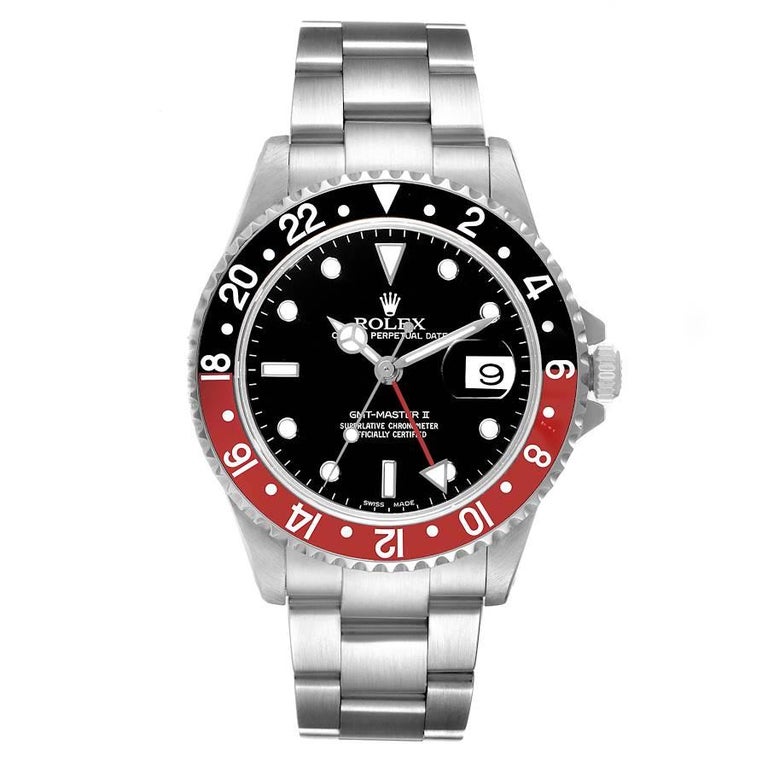 Rolex GMT Master II Black Red Coke Bezel Steel Mens Watch 16710 For ...