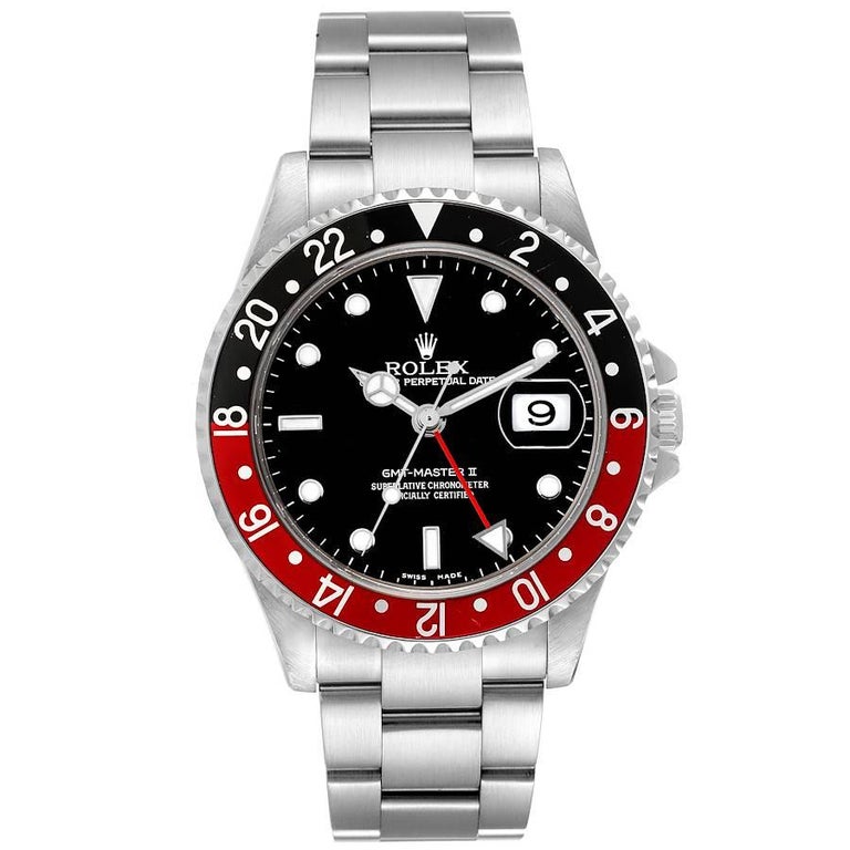 Rolex GMT Master II Black Red Coke Bezel Steel Mens Watch 16710 For ...
