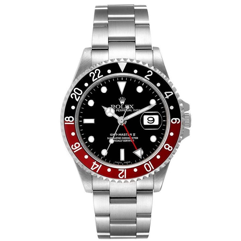 Rolex GMT Master II Black Red Coke Bezel Steel Mens Watch 16710 at 1stDibs