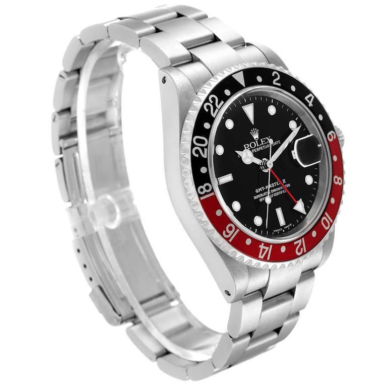 Rolex GMT Master II Black Red Coke Bezel Steel Mens Watch 16710 at 1stDibs