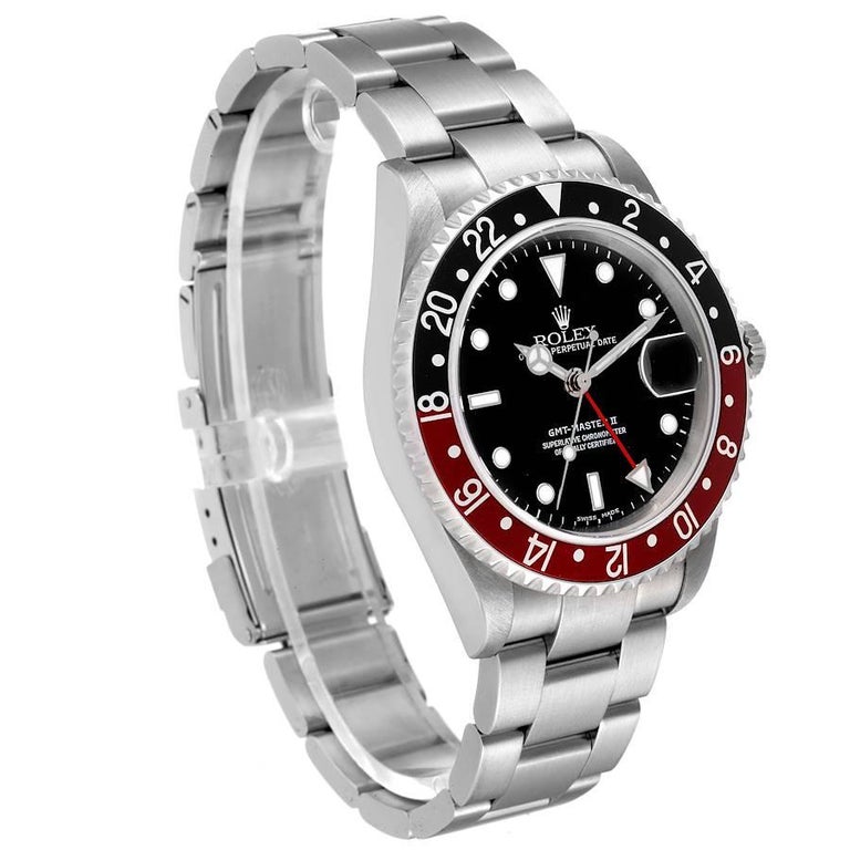 Rolex GMT Master II Black Red Coke Bezel Steel Mens Watch 16710 at 1stDibs