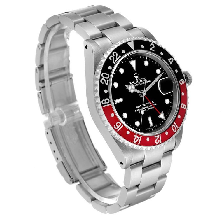 Rolex GMT Master II Black Red Coke Bezel Steel Mens Watch 16710 For ...