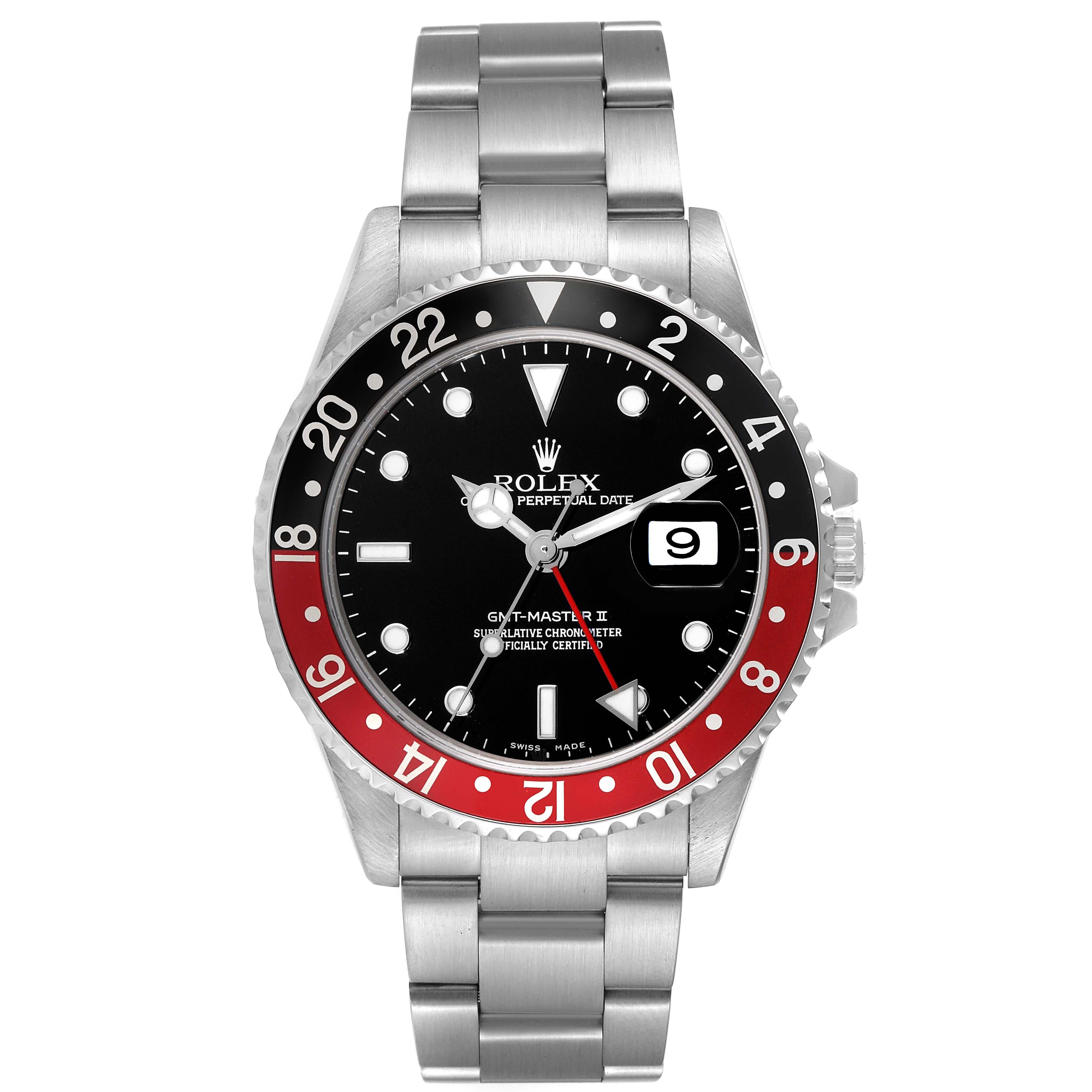 Rolex GMT Master II Black Red Coke Bezel Steel Mens Watch 16710 For ...