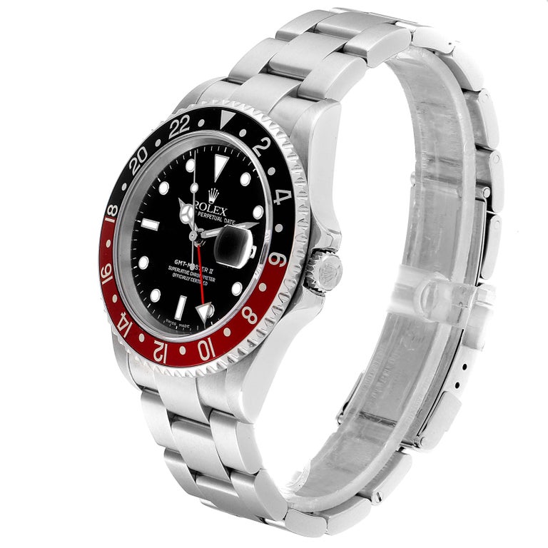 Rolex GMT Master II Black Red Coke Bezel Steel Men’s Watch 16710 at 1stDibs