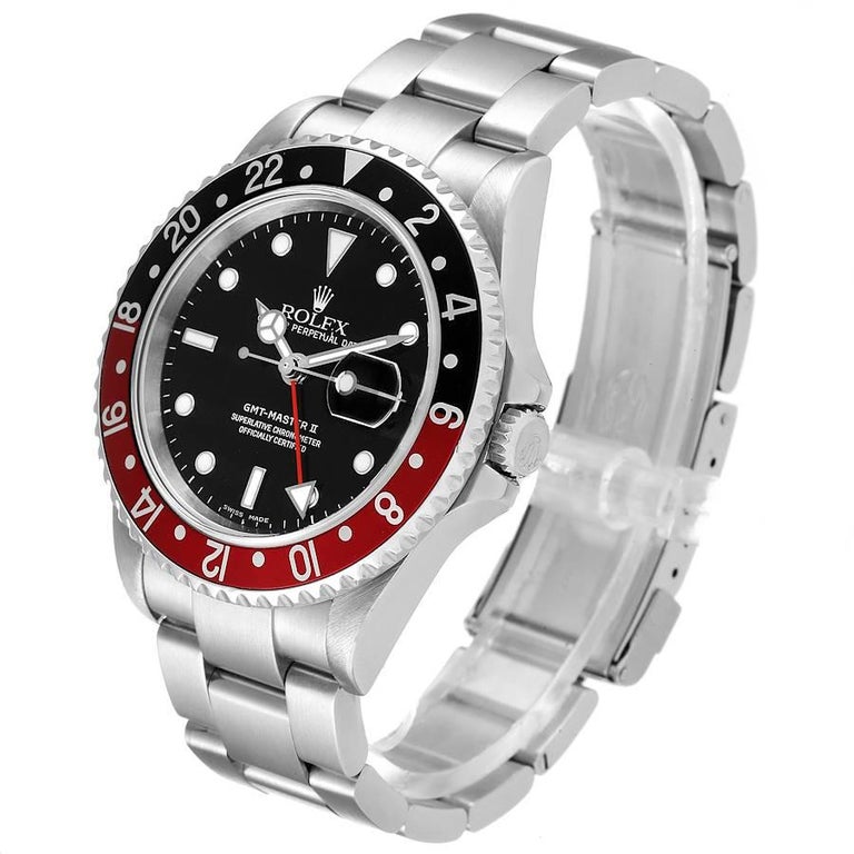 Rolex GMT Master II Black Red Coke Bezel Steel Mens Watch 16710 For ...